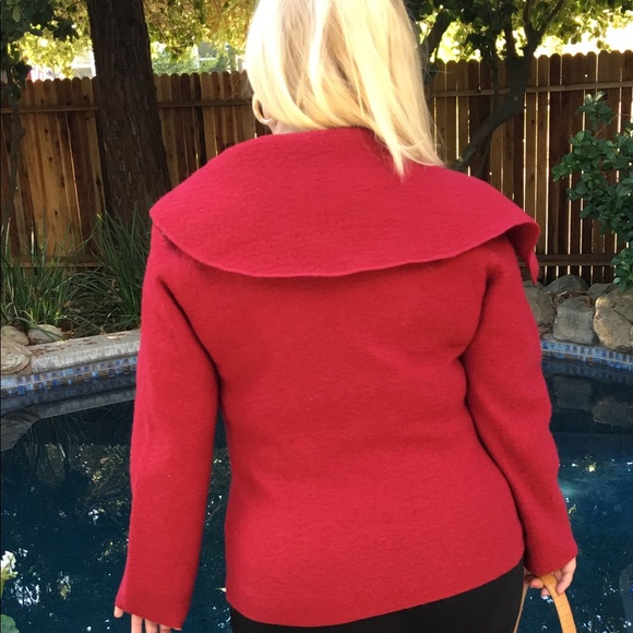 maria christina | Jackets & Coats | Boiled Wool Deep Red Light Jacket ...